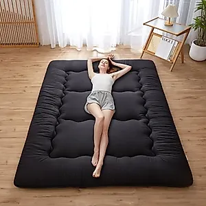 Aigbiot Japanese Futon Floor Mattress Foldable Tatami Mattress, Roll Up Sleeping Mat with Washable Cover for Adults,Child,Guest Twin Full Queen (Twin, Black)