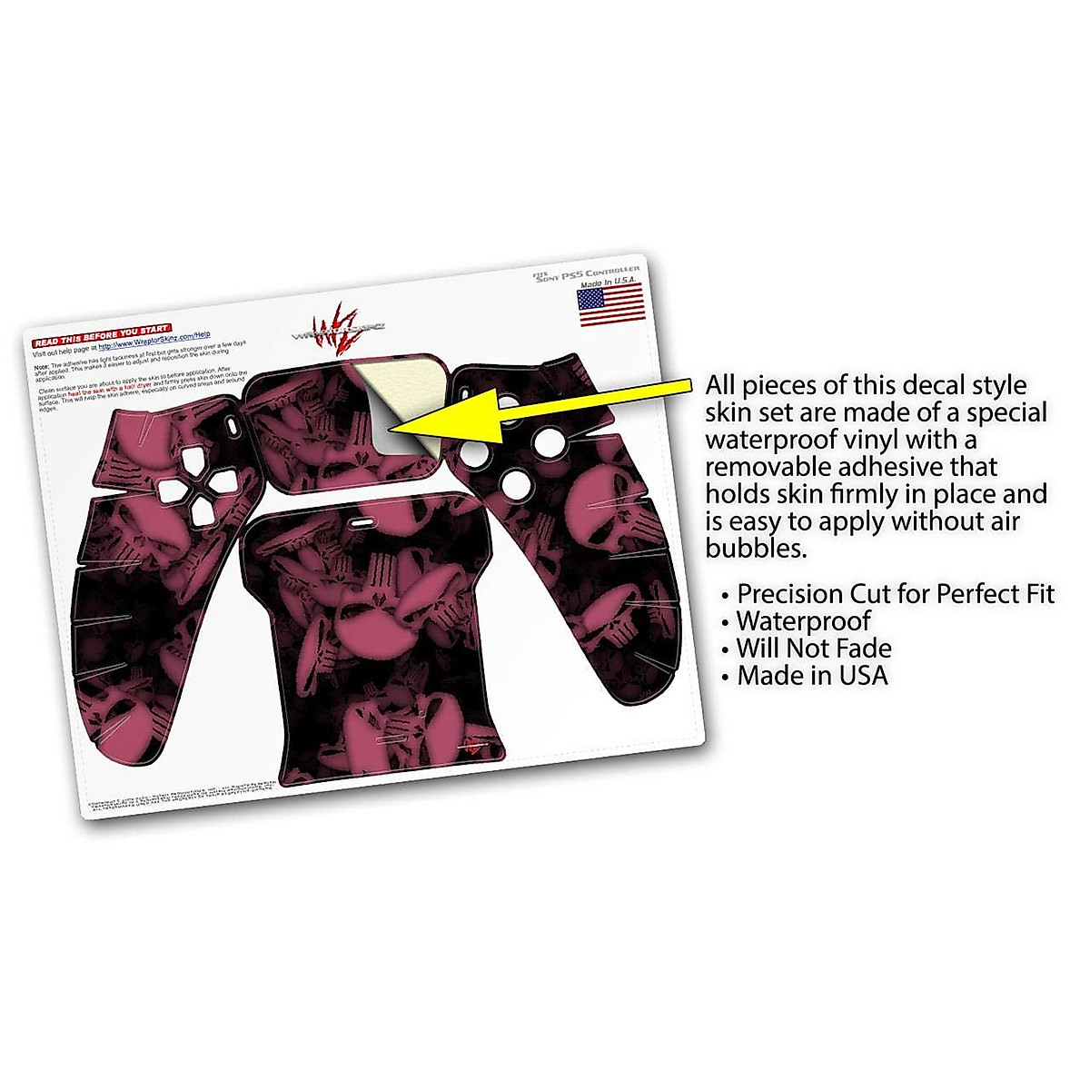 WraptorSkinz Skin Wrap compatible with Sony PS5 DualSense Controller Skulls Confetti Pink (CONTROLLER NOT INCLUDED)