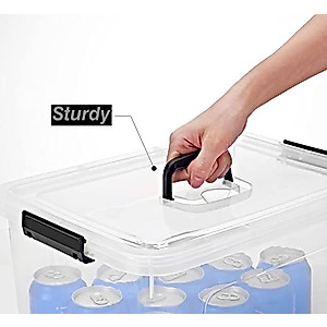 Krihan 19 Quart Large Storage Latch Box, Clear Plastic Latching Box, Latch Bin with Handle and Lid, 4 Packs Clear and Black