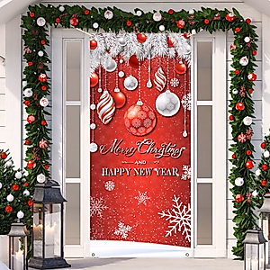 Christmas Door Cover Decoration Merry Christmas Tree Ornament Ball Photography Backdrop Outdoor Sign for Home Wall Indoor Outdoor Party