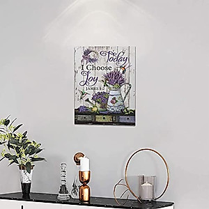 Purple Lavender Wall Art Farmhouse Today I Choose Joy Pictures Canvas Decor Country Flower Hummingbird Painting Prints Framed Artwork for Living Room Bedroom Bathroom 12"x16"