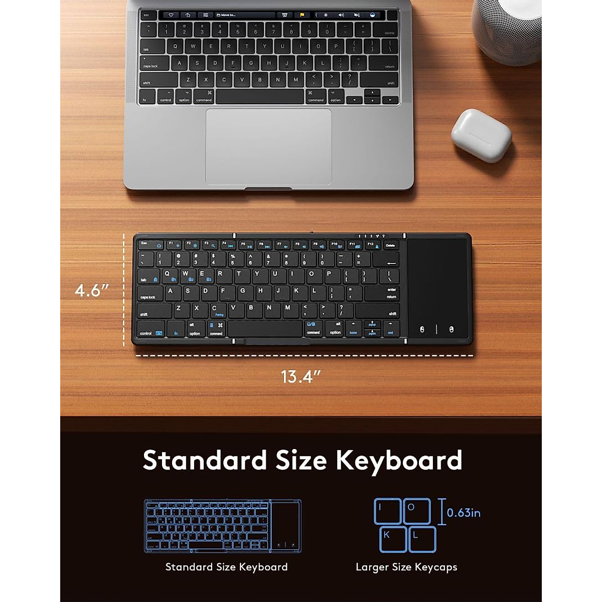 Samsers Foldable Bluetooth Keyboard with Touchpad, Full-Size Wireless Folding Keyboard with PU Leather, Portable Travel Keyboard for iOS Android Windows Mac OS, Support 3 Devices (BT5.1 x 3), Black