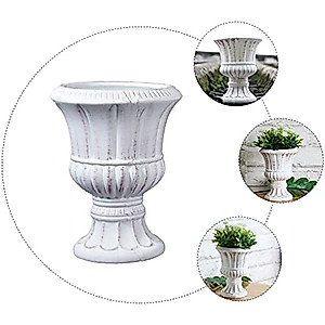 Happyyami 1Pc Tall Succulent Flower Pot Home Decor Balcony Planter Pot Porcelain Planter Pot Bonsai Tree planters for Indoor Plants Garden Roman Pillar Statue Nordic Ceramics White Clay Pot
