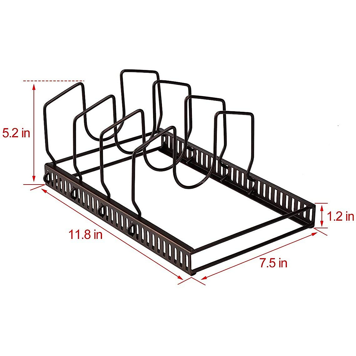 Toplife Pot Lids Organizer Rack for Cabinet and Countertop, 7+ Pan Lids and Bakeware Organizer Rack Holder with 7 Adjustable Compartments - Brown