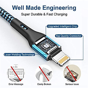 Durcord iPhone Charger 6FT/6/3/1.5, Lightning Cable Fast Charging iPhone Cable Nylon Braided iPhone Charging Cord Compatible with iPhone 14/13/12/11 Pro Max/XS MAX/XR/XS/X/8/7/Plus/6S/6/SE/5S/iPad