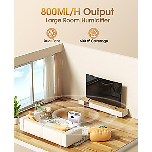 Reuseable Wick Evaporative Humidifier for Bedroom Quiet Healthy Baby Humidifier, No White Dust, Evaporative Humidifier Large Room 800ml/h 3 Speeds, 2 Gal, Timing, Auto Shut off