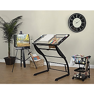 SD STUDIO DESIGNS Triflex Drawing Table, Sit to Stand Up Adjustable Office Home Computer Desk, 35.25" W X 23.5" D, Charcoal Black/Clear Glass