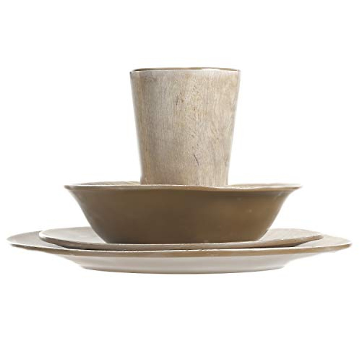 Gibson Home Woodlands Round Melamine Dinnerware Set, Service for Four (16pcs), Wood