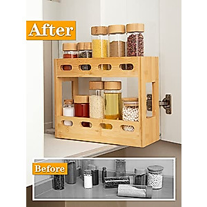 Vinknde Pull Out Spice Rack Organizer for Cabinet,Bamboo Spice Rack Soice Rack 2 Tiers,Slide Out Vertical Seasoning Spice Organizer for Cabinet,Pantry,Kitchen