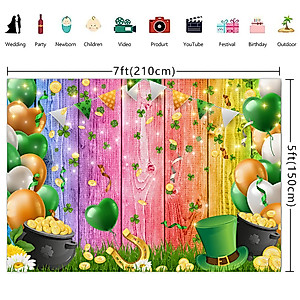 Ticuenicoa 7×5ft Happy St. Patrick's Day Photo Backdrop Colorful Wooden Pattern Lucky Irish Shamrock Clover Photography Background Kids Adults Birthday Baby Shower Newborn Banner