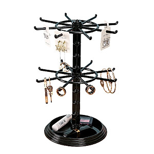 BestAlice 2 Tier Jewelry Rack, Rotating Jewelry Display Stand, Necklace Holder Rack Fashion Counter Jewelry Tree Stand, Adjustable ABS Jewelry Holder for Necklaces, Bracelets, Earrings, Ring
