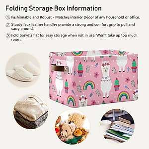 Pink Llama Rainbow Storage Basket Bins Foldable Laundry Hamper Toy Storage Bins Box Organizer for Playroom Living Bed Room Office Clothes Nursery,1 pcs