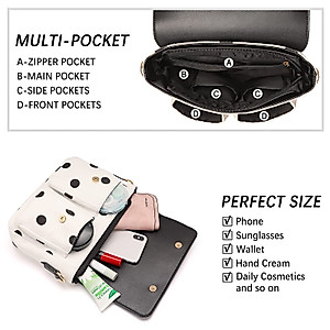 Polka Dots Small Crossbody Bags for Women, Zipper-deco Flapover Cross body Bag with 8 Compartments, Stylish Shoulder Purse, Saddle Handbags with Adjustable Strap,Christmas Gift,Leather+Canvas Black