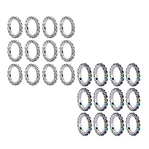 joyMerit 12pcs Women Finger Rings Sparkly Rhinestone Elastic Stretch Rings Jewelry - Silver+White