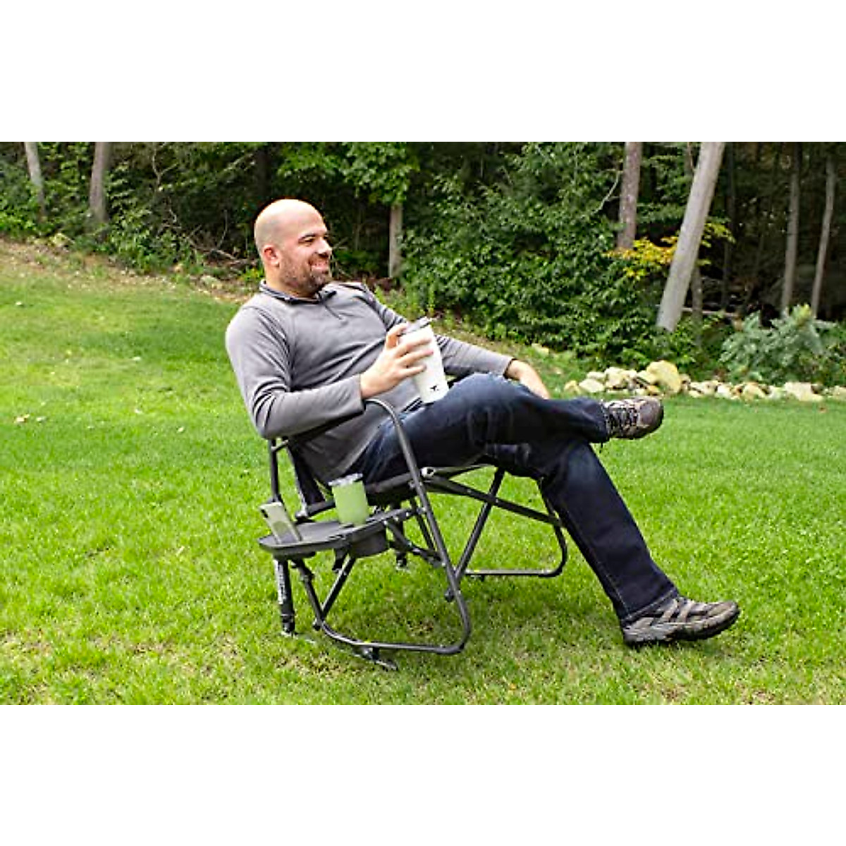GCI Outdoor Freestyle Rocker XL Portable Folding Rocking Chair, Outdoor Camping Chair with Side Table, Aluminum