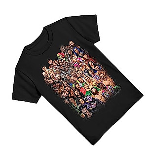 WWE Boys Superstars Group Shirt - John Cena, Daniel Bryan, Seth Rollins World Wrestling Champion Belt T-Shirt (Black Group, Medium)