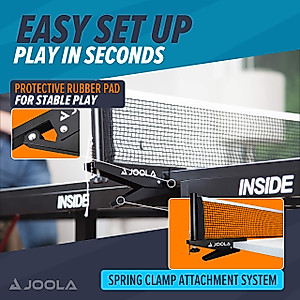 JOOLA Premium Inside Table Tennis Net and Post Set - Portable and Easy Setup 72" Regulation Size Ping Pong Spring Clamp Net, Black
