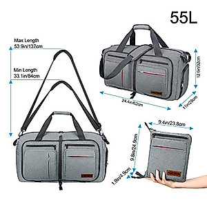 Travel Duffel Bag, 55L Foldable Duffle Bag with Shoes Compartment Packable Weekender Bag for Men Women Water-proof & Tear Resistant HIKISS-Grey
