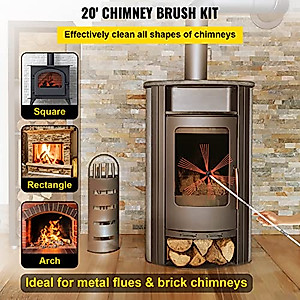 VEVOR Chimney Sweep Kit 20FT Length, Chimney Brush Kit with 6 Nylon Flexible Rods, Rotary Chimney Cleaning Kit Driven by Drill, Chimney Cleaning Tool Kits for Sweeping Fireplace Flue