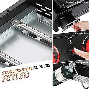 Royal Gourmet PD1203A 2 Burner Portable Griddle 18inch Tabletop Gas Grill Tailgate, Black