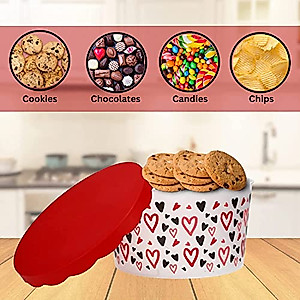 GS Valentines Plastic Tubs with Scallop Lids, Round Food Container for Cookies Candies Gift Canister & Party Favor Home Kitchen Valentines Day Decoration Set of 2 with HFW Bonus Gift (Designs Vary)