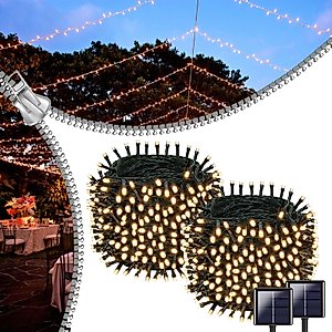 OZS 2 Pack 144FT 400LED Solar String Lights Outdoor, Waterproof 8 Modes Solar Outdoor Tree Lights,Green Wire Solar Lights Outdoor for Garden, Patio, Party, Wedding, Christmas Decorations (Warm White)