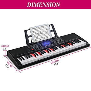GLARRY 61-Key Portable Electronic Piano Keyboard for Beginner w/Lighted Keys, LCD Screen, Microphone, Headphones, 3 Teaching Modes, Built-In Speakers