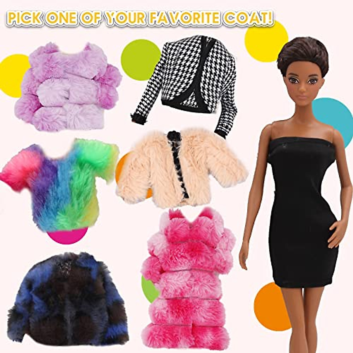ZTWEDEN Doll Clothes Fur Winter Coat Jacket Set for 30cm Girl Doll, 11.5 inches Fashion Doll Dress Tops Trousers Skirts T-Shirt Hat Outfit for 11.5'' Girl Doll for Birthday