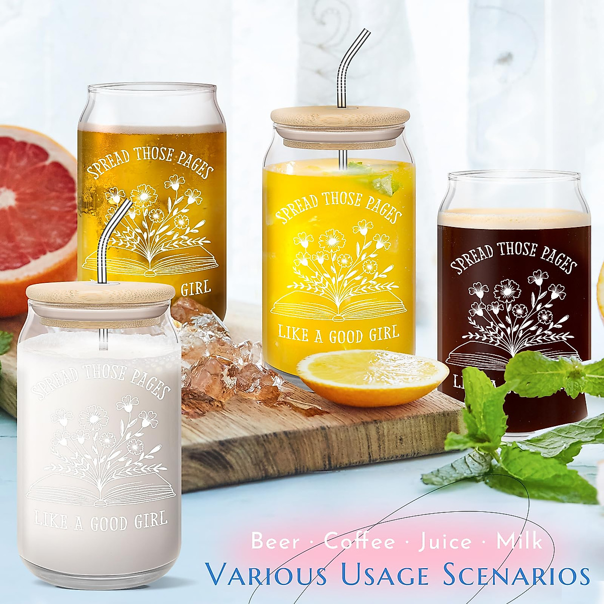 Book Lovers Gifts for Women: Gifts for Readers Book Lovers Bookworm - Bookish Gifts, Reading Gifts, Book Themed Gifts - Mothers Day Graduation Birthday Gifts for Kids Librarian Teacher, 16oz Glass Cup