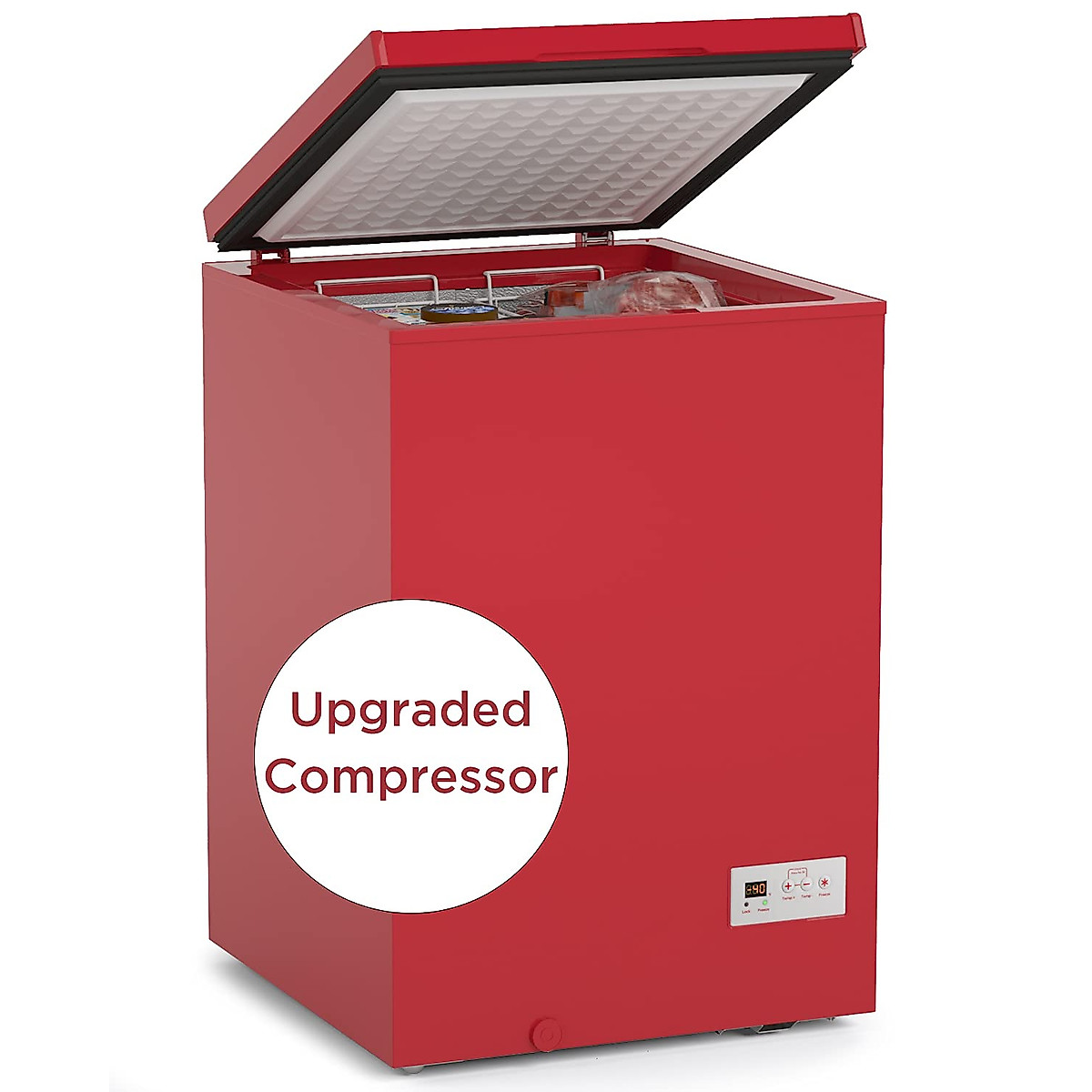 Watoor 3.5 Cu Ft Chest Freezer - Super-Low Temperature - 2 Removable Baskets - Electronic Control 14℉ to -40℉- Red