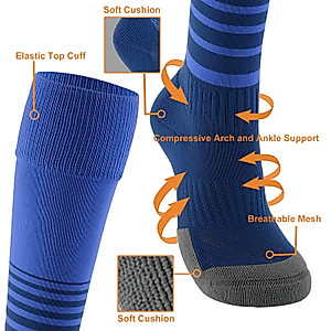 Pauboland Kid Boy's and Girl's 1-Pack Blue Cushioned Anti Blister Knee High Athletic Soccer Football Baseball Socks, M(1.5Y-4Y)