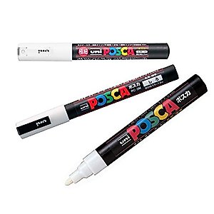 3 kinds of Uni Posca 【WHITE】 Paint Marker Pen Extra Fine 0.7mm/Fine Point 0.9-1.3mm/Medium Point 1.8-2.5mm & Our Shop Sticky note/VALUE SET!!!
