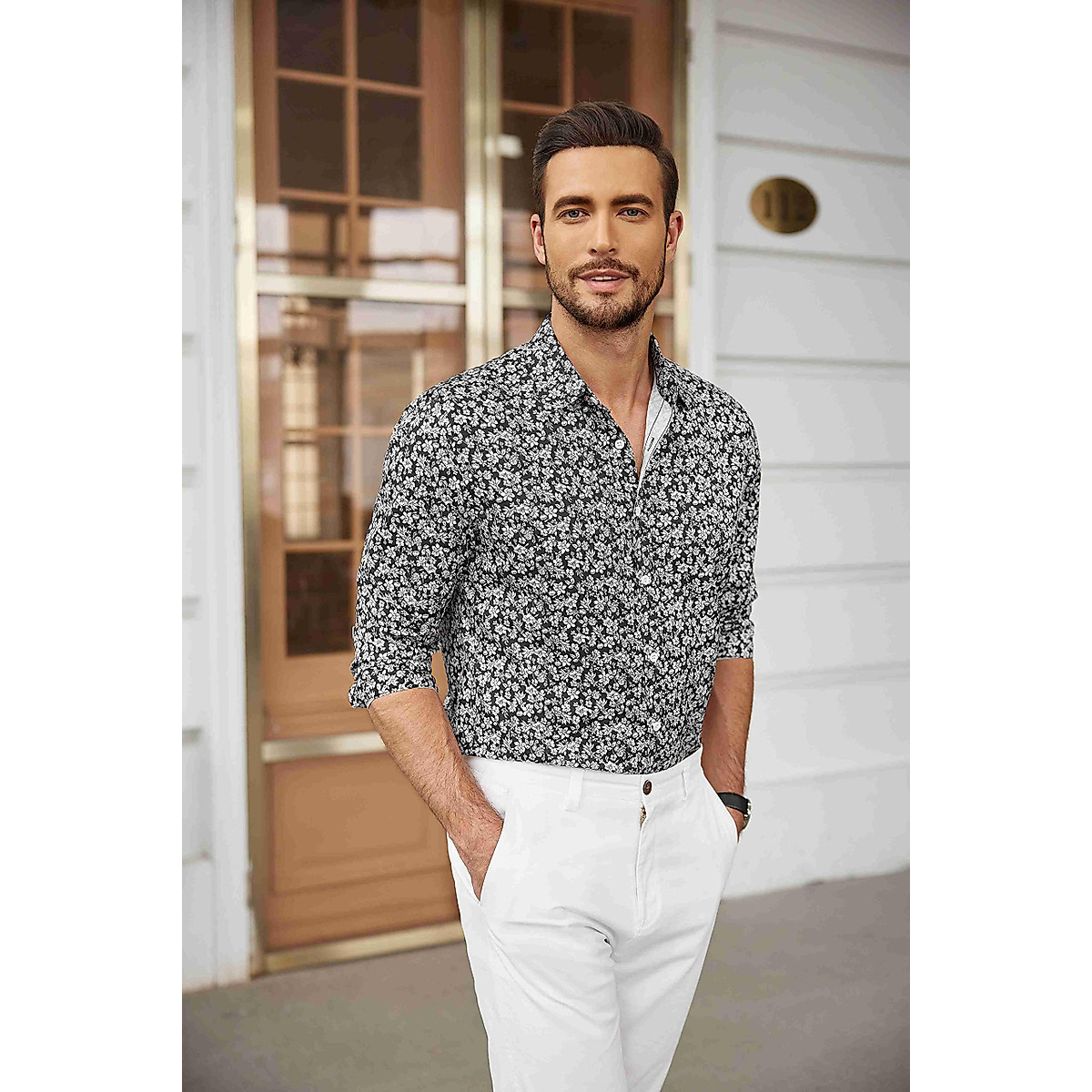 COOFANDY Men's Floral Dress Shirts Long Sleeve Regualr Fit Casual Button Down Shirts Black