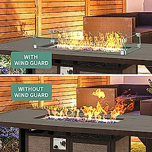 PIZZELLO Fire Pit Wind Guard 31.5 x 13.8 x 4 inch Rectangular Tempered Glass Wind Guard with Aluminum Corner Bracket