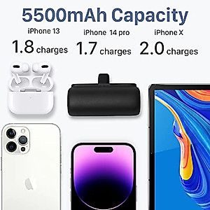 OHZHAO Small Portable Charger Power Bank 5500mAh Ultra-Compact Fast Charging Battery Pack Charger Compatible with iPhone 14/14 Pro Max/13/13 Pro Max/12/12 Pro Max/11/XR/X/8/7/6-Black