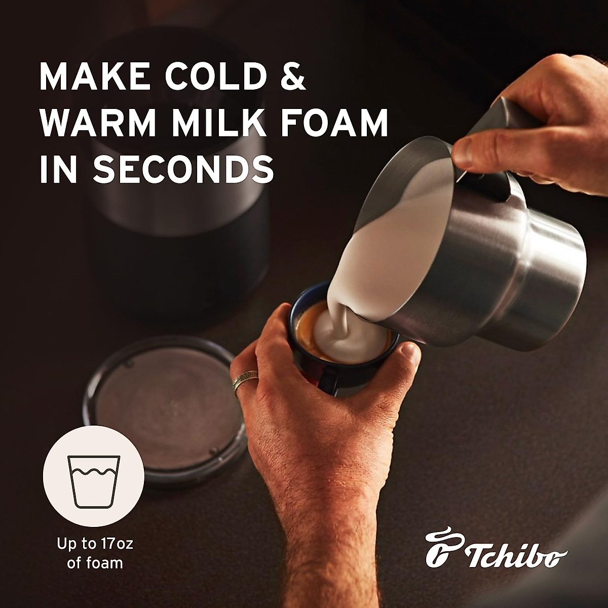 Tchibo Induction Milk Frother, 16.9 oz Capacity - Electric Coffee Frother for Hot and Cold Milk Froth - with Touch Button and Automatic Switch-off Function, Dishwasher-safe