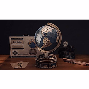 Hands Craft DIY 3D Wooden Puzzle – Globe Earth Mechanical Assembly Model Kit with Secret Locker Brain Teaser Educational STEM Toy Adults and Teens to Build Safe and Non-Toxic Laser Cut Wood ST002