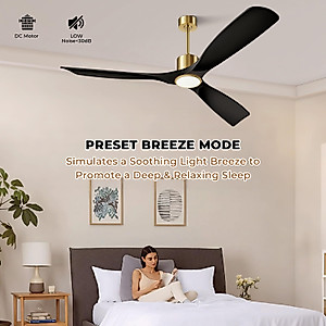BOOSANT Ceiling Fans with Lights, Ceiling Fans with Lights and Remote Control, 52 inch Ceiling Fan with Light, Outdoor Ceiling Fans for Patios 3 Blade Bedroom Living Room-Matte Black and Gold