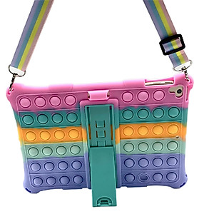 IPad 5th Generation Kids Case, UFAINEI IPad 6th Generation Kids Case, Kids Case for iPad 9.7 inch with Kickstand, Shoulder Strap and Pencil Holder, Bubble Popit Case for iPad Pro 9.7 inch-Rainbow Pink