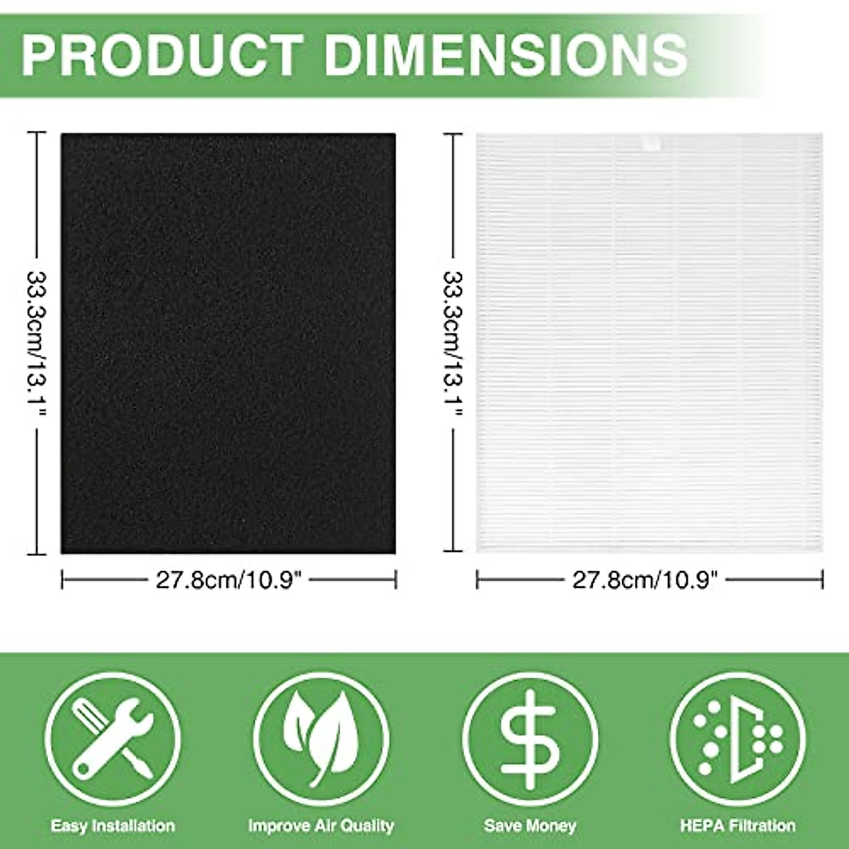 C545 H13 True HEPA Replacement Filter S Compatible with Winix C545 Air Purifier, Replaces Winix S Filter 1712-0096-00, 1 True HEPA Filter + 4 Activated Carbon Filters