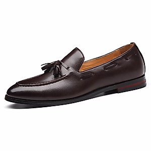 Santimon Mens Fashion Loafers Leather Casual Tassel Slip on Driving Flats Dress Shoes Brown 10 D(M) US