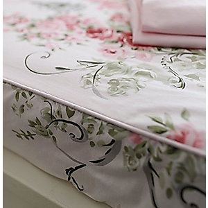 FADFAY Shabby Floral Bedding Set Queen Size Sheet Set 4 Piece Premium 100% Cotton Pink Rose Pattern :1 Deep Pocket Fitted Sheet, 1Flat Sheet, 2 Pillowcases (Standard Size)