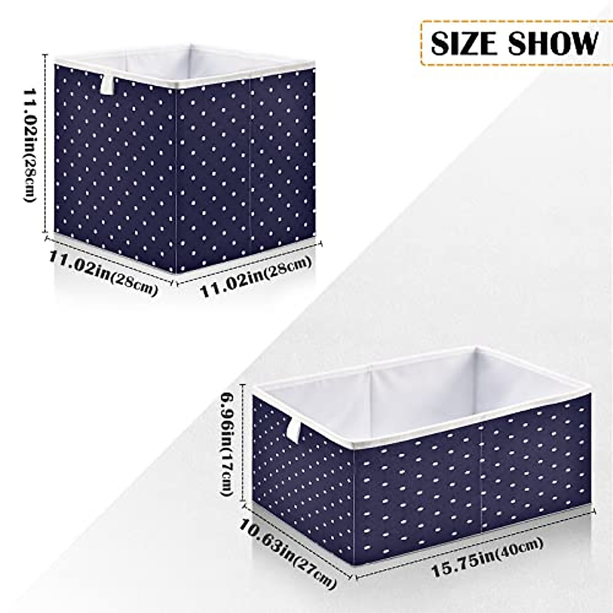 Kigai Blue White Dots Storage Baskets, 16x11x7 in Collapsible Fabric Storage Bins Organizer Rectangular Storage Box for Shelves, Closets, Laundry, Nursery, Home Decor