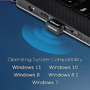 TRENDnet Micro Bluetooth 5.0 USB Adapter, Supports Basic Rate(BR), Bluetooth Low Energy(BLE), Enhanced Data Rate(EDR), 100m (328ft.) Range, Supports Windows OS, Black, TBW-110UB (Pack of 1)