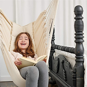 Wise Owl Outfitters Hammock Swing Chair - Boho Cushioned, Swinging, Hanging Chair for Backyard, Bedrooms, Patio, Indoor, Outdoor, Kids & Adults White