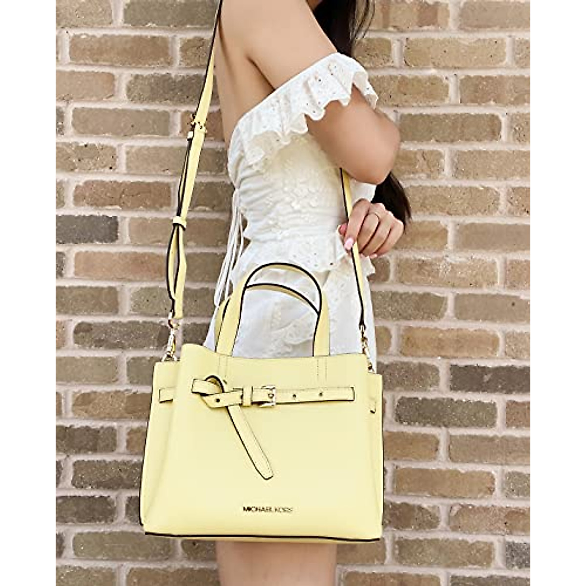 Michael Kors Emilia Small Satchel Crossbody Buttercup Yellow Pebbled Leather