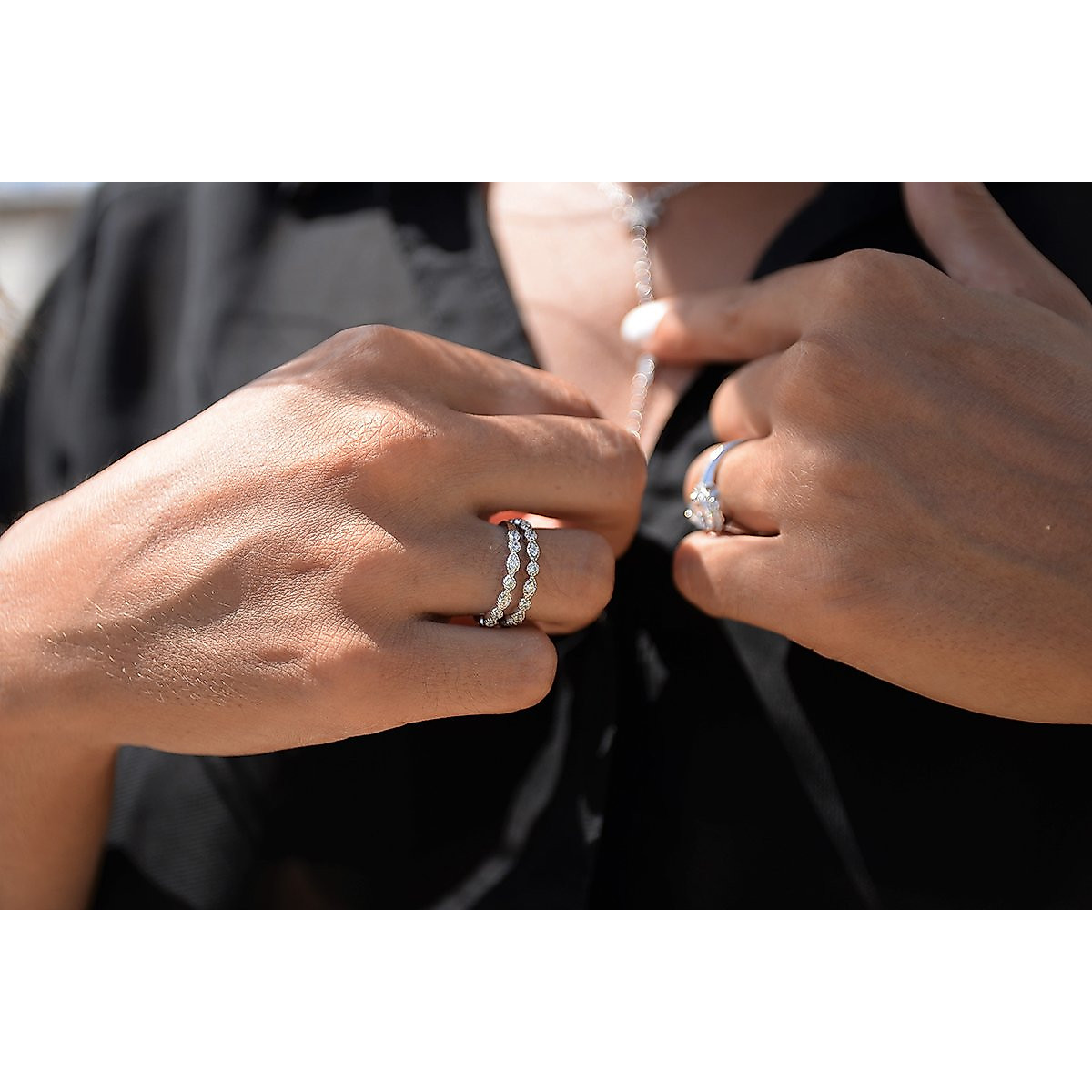 espere Milgrain Marquise & Round Cubic Zirconia Half Eternity Ring Stacking Infinity Wedding Band Sterling Silver 18K Gold Plated Size 7