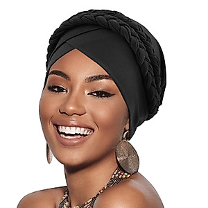 DRESHOW African Women Turban Caps Beanie Twist Headscarf Pre-Tied Double Twisted Braid Hair Cover Wrap Hat Headwraps for Black Women Chemo Cancer Cap