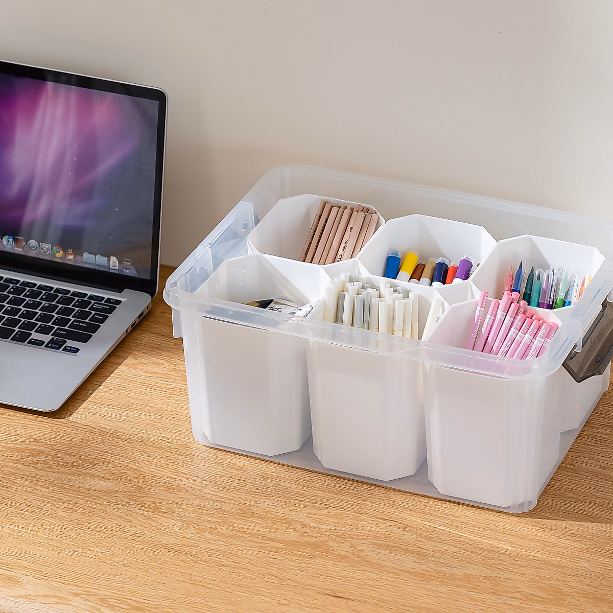 Bienvoun 17 Quart Plastic Storage Box with Lid Clear Box with Removable Tray Multipurpose Stackable Storage Containers For Organizing Crafts,Crayon,Office Supplies