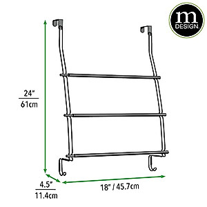 mDesign Expandable Metal Over Shower Door Towel Rack for Bathroom - 3-Tier Organizer with 2 Large Hooks - Holder for Hand/Bath Towels, Washcloths, Loofahs, Sponges - Trinity Collection - Matte Black